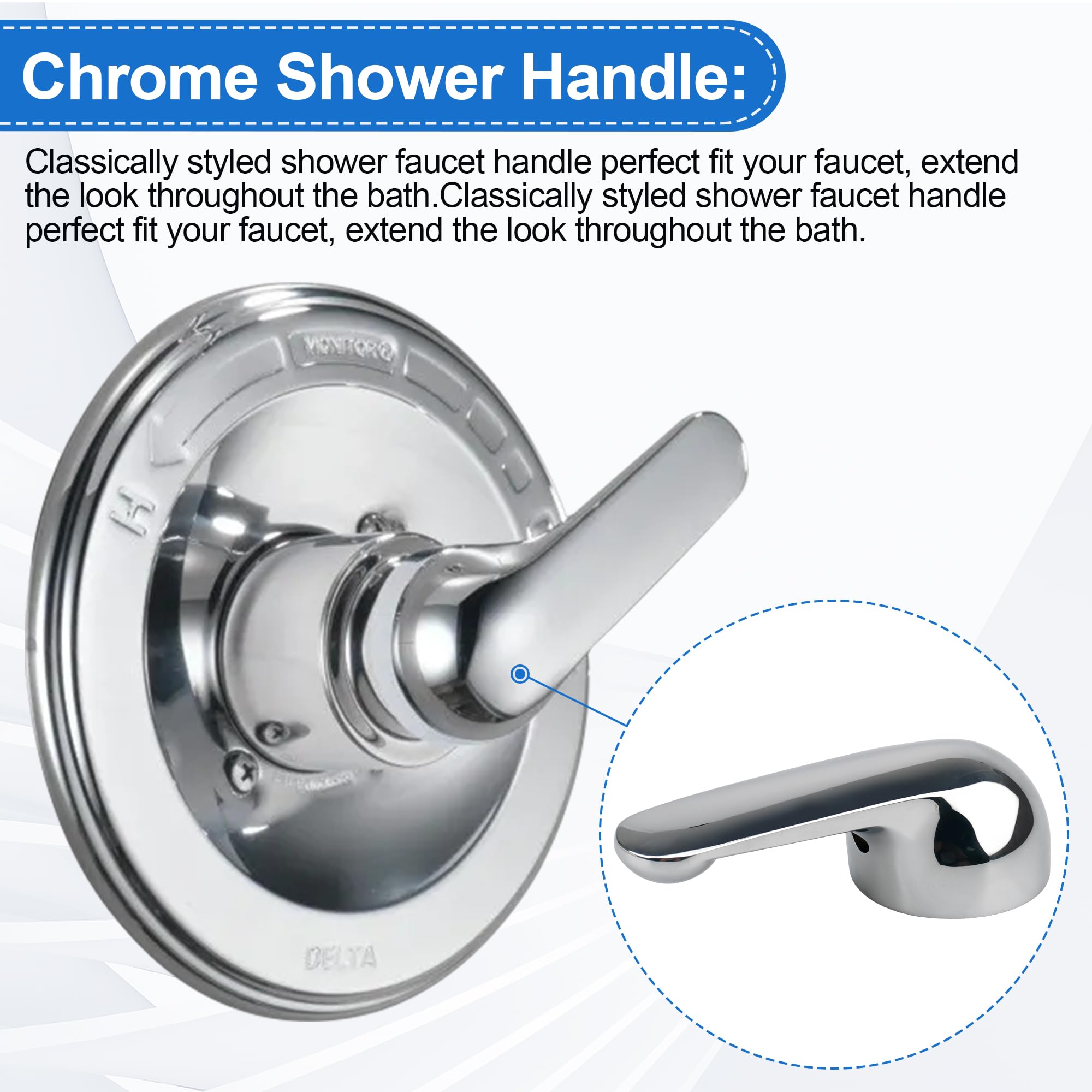 H79 Shower Handle Compatible with Delta Tub & Shower Single Metal Lever Handle, for Delta 1300/1400 Series Faucet Handle Replacement Chrome, Shower Replacement Parts with Screw & Wrench