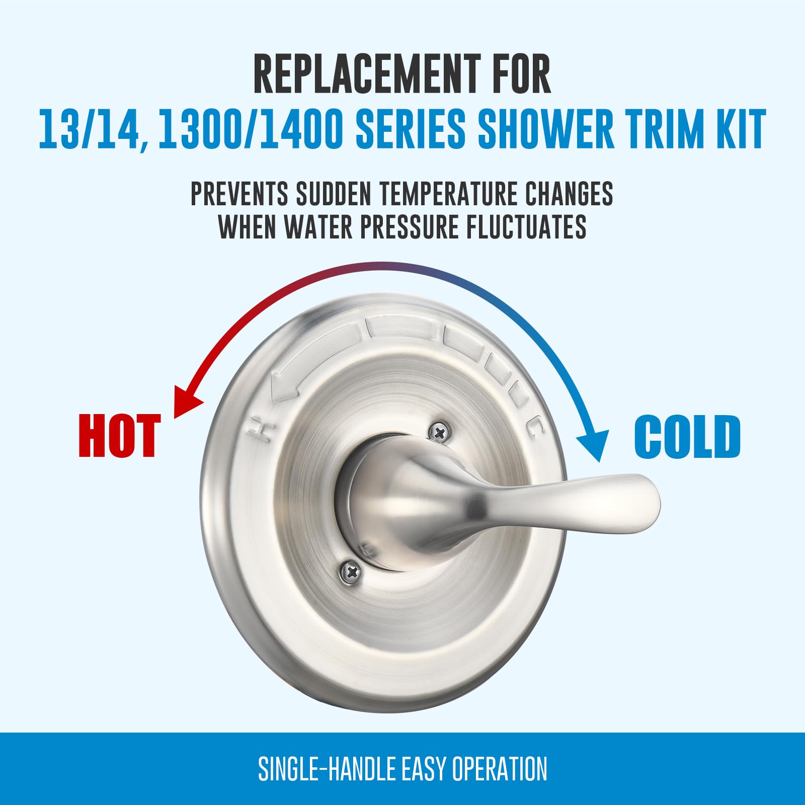 Replacement for Delta Classic 13 Series Single-Function Trim Kit, T13020-SS Brushed Nickel Shower Handle, Fit Delta Shower Valve R10000 Series (Cartridge Not Included)