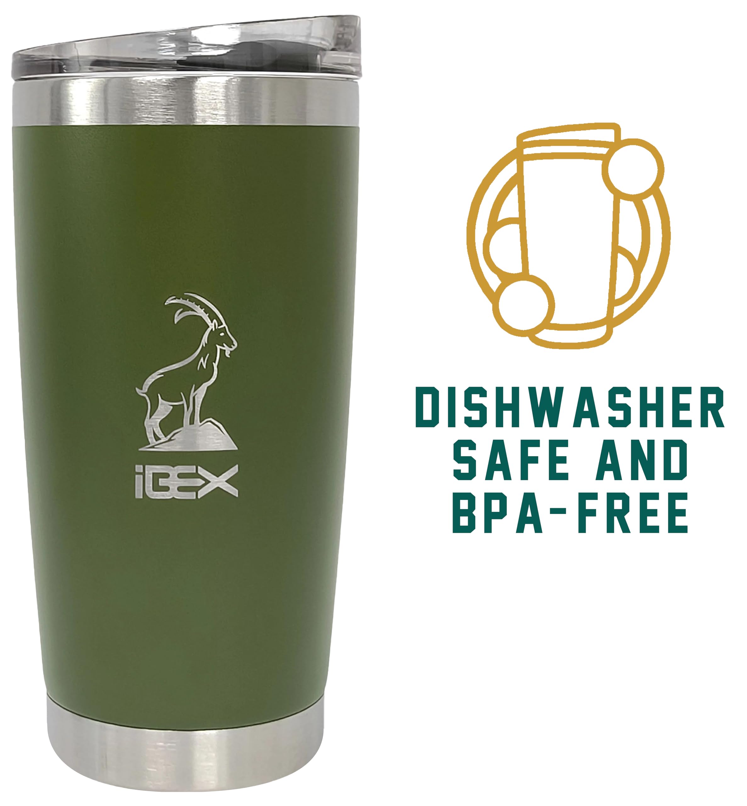 iBEX Tumbler 20 oz Stainless Steel Vacuum Insulated Tumbler With Magnetic Slider Lid (Olive Green)