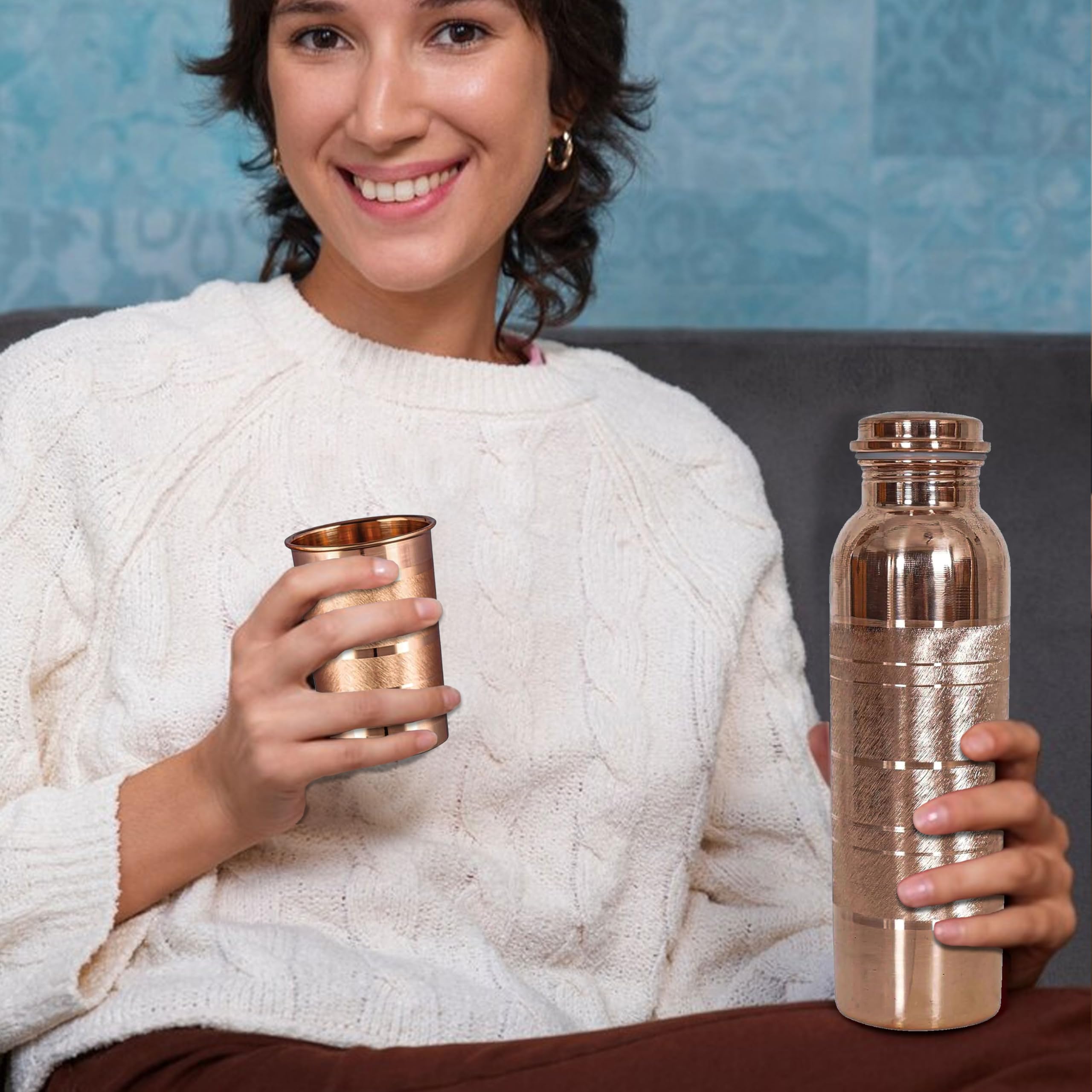 Pure Copper Glass for Drinking Water Set of 4 Tumbler Copper Cup Set for Ayurveda Health Benefits (11.8 Oz)