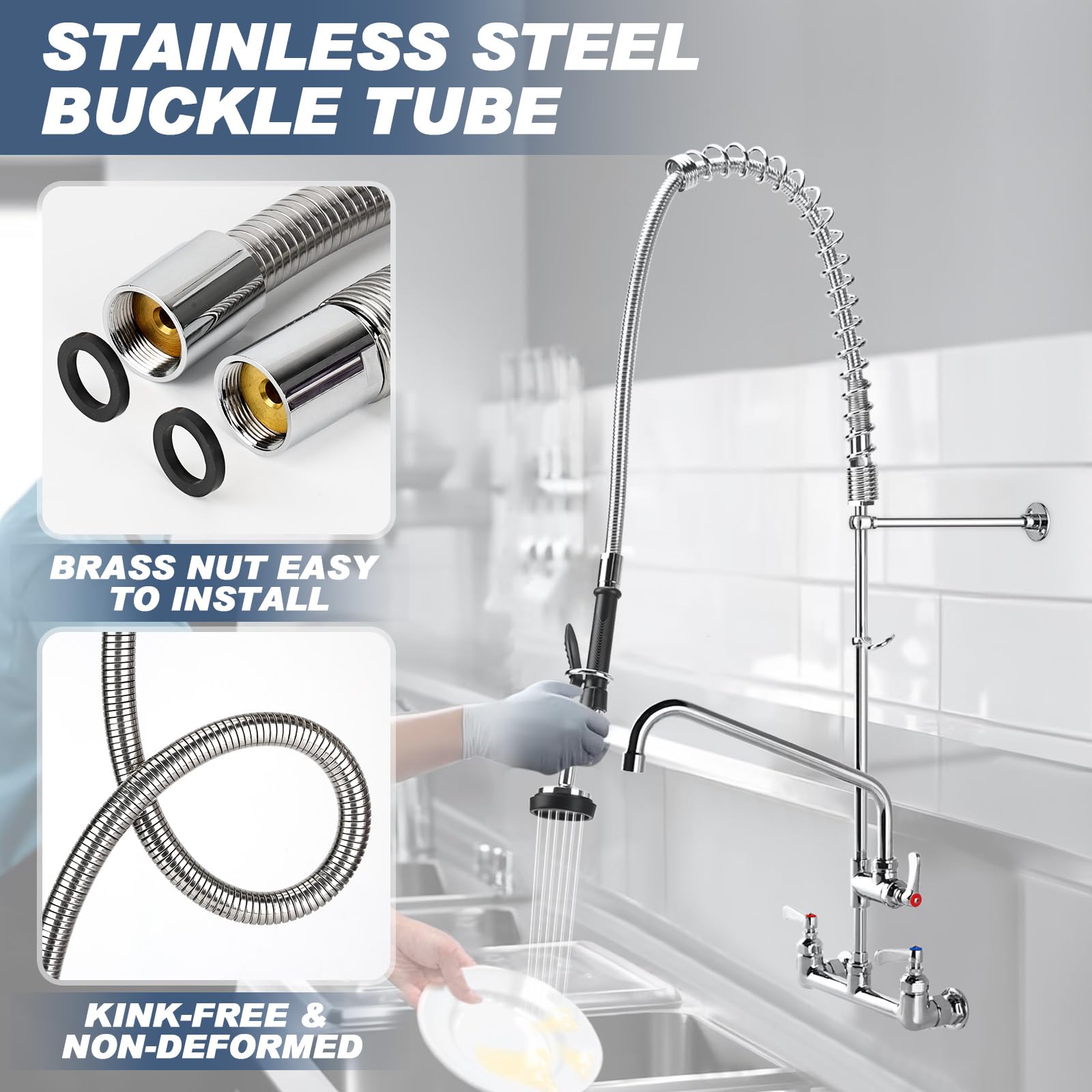 20" Commercial Sink Sprayer Hose,Stainless Steel Flexible Sink Hose for Commercial Kitchen Sink Faucets,No Deformation Pre-rinse Sprayer Hose