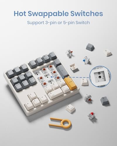 FJÄDRAR Mechanical Number Pad, 34 Key Hot Swappable Numpad with Gateron Brown Switches, USB Wired Numeric Keypad with PBT Keycaps White Backlit Number Pad for Laptop, MacBook,PC Desktop