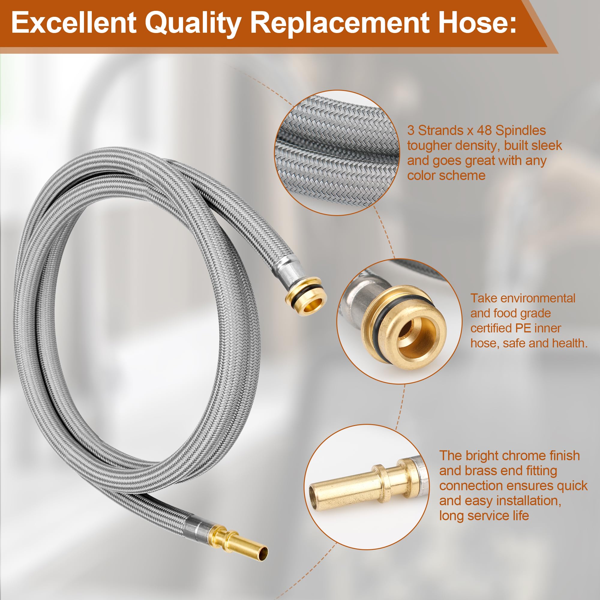 88624000 Kitchen Faucet Pull Out Hose Replacement for Hansgrohe Sink Spray Faucet, 59 Inch Pull Down Hose with Brass Connectors Replace 95507000 95506000