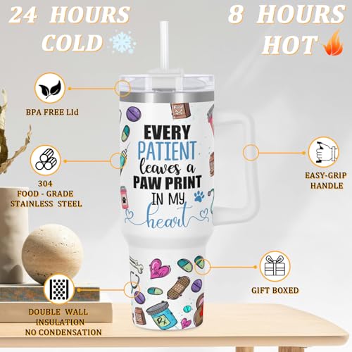 Muwnrol Vet Tech Tumbler - 40 Oz With Handle for Veterinarian, Veterinary Week Gift