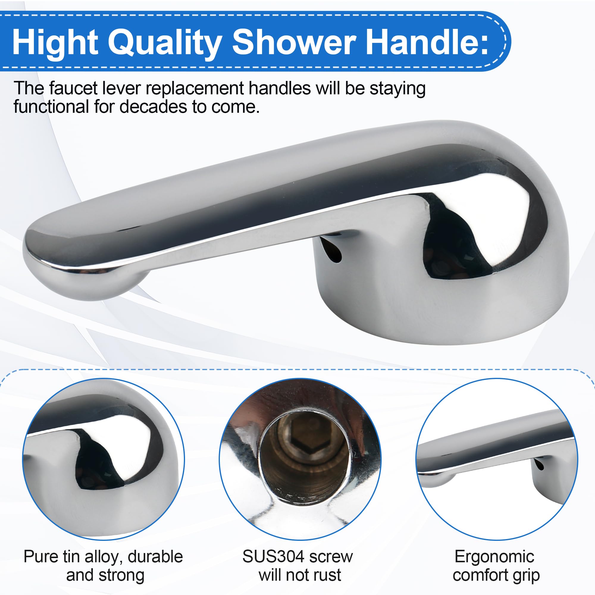 H79 Shower Handle Compatible with Delta Tub & Shower Single Metal Lever Handle, for Delta 1300/1400 Series Faucet Handle Replacement Chrome, Shower Replacement Parts with Screw & Wrench
