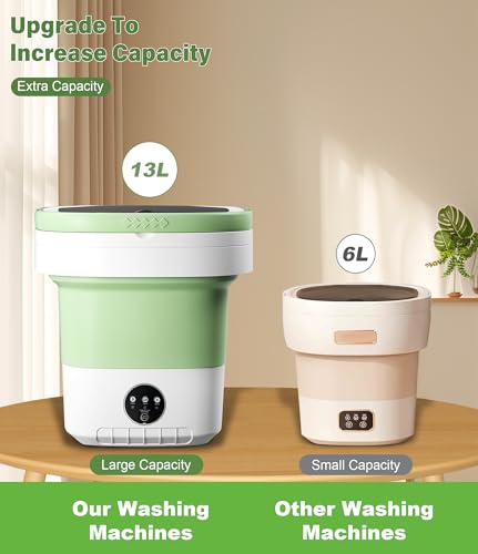 13L Portable Washing Machine, Mini Portable Washer with Spin Dryer, 3 Modes Deep Cleaning for Baby Clothes Socks Underwear or Small Items, small Washing Machine suitable for Apartment,RV Travel Green