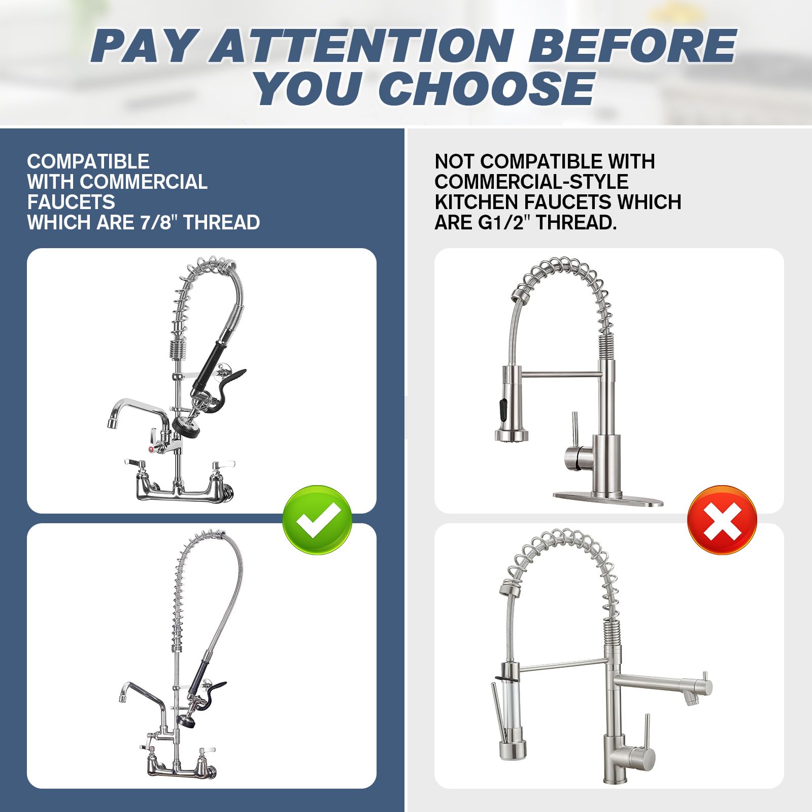 20" Commercial Sink Sprayer Hose,Stainless Steel Flexible Sink Hose for Commercial Kitchen Sink Faucets,No Deformation Pre-rinse Sprayer Hose