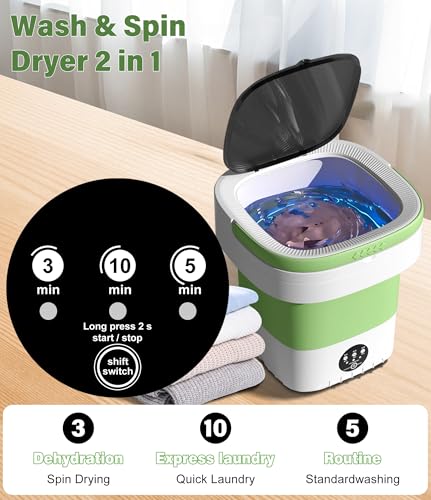 13L Portable Washing Machine, Mini Portable Washer with Spin Dryer, 3 Modes Deep Cleaning for Baby Clothes Socks Underwear or Small Items, small Washing Machine suitable for Apartment,RV Travel Green