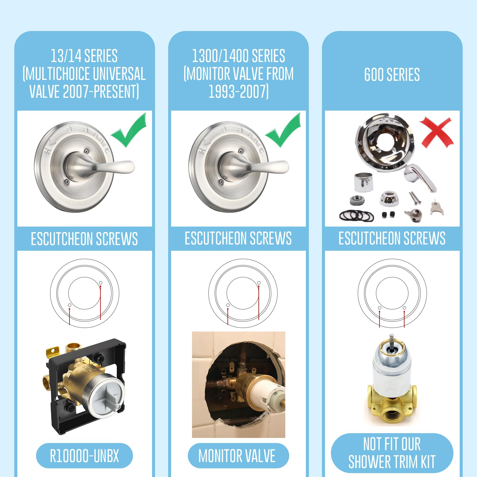 Replacement for Delta Classic 13 Series Single-Function Trim Kit, T13020-SS Brushed Nickel Shower Handle, Fit Delta Shower Valve R10000 Series (Cartridge Not Included)