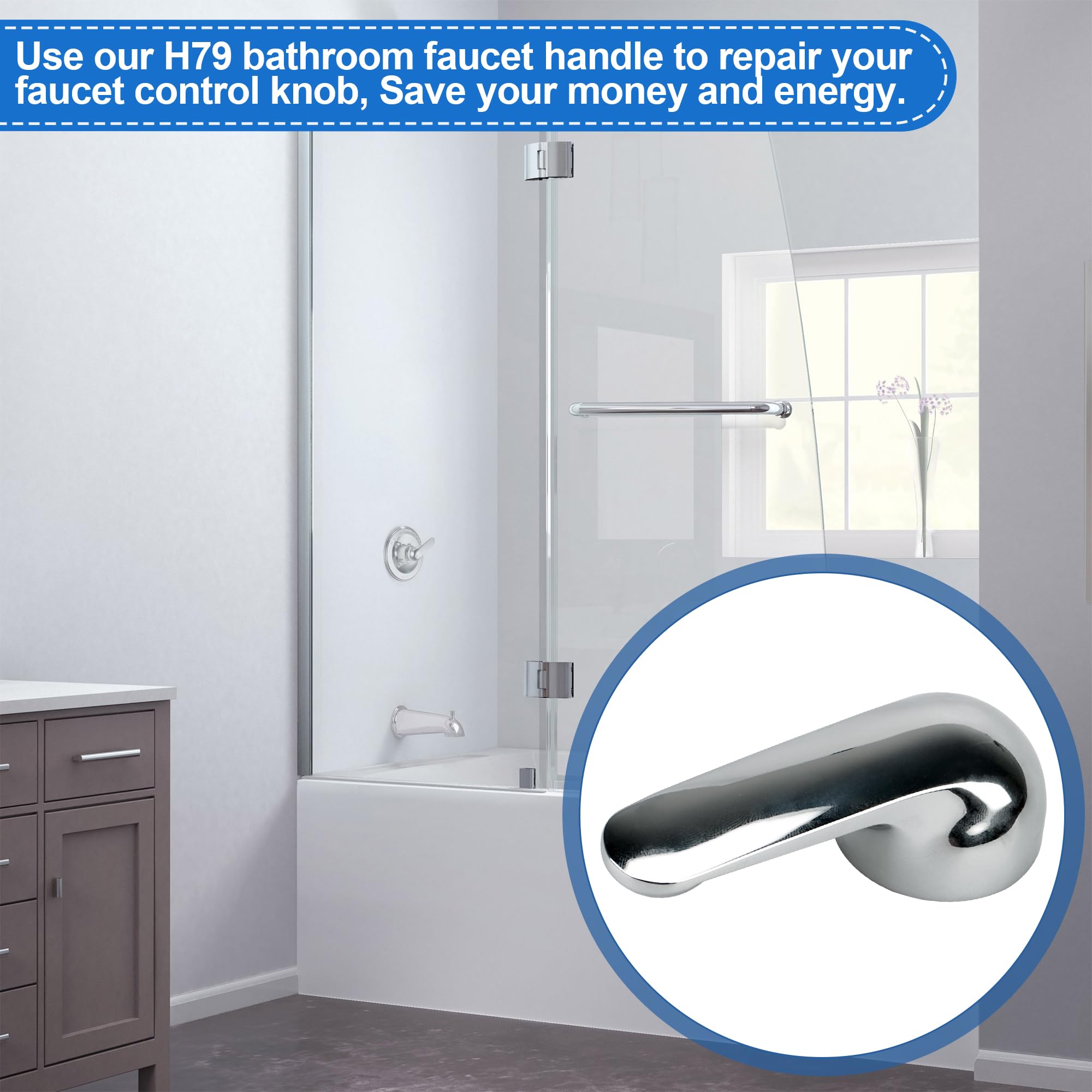 H79 Shower Handle Compatible with Delta Tub & Shower Single Metal Lever Handle, for Delta 1300/1400 Series Faucet Handle Replacement Chrome, Shower Replacement Parts with Screw & Wrench