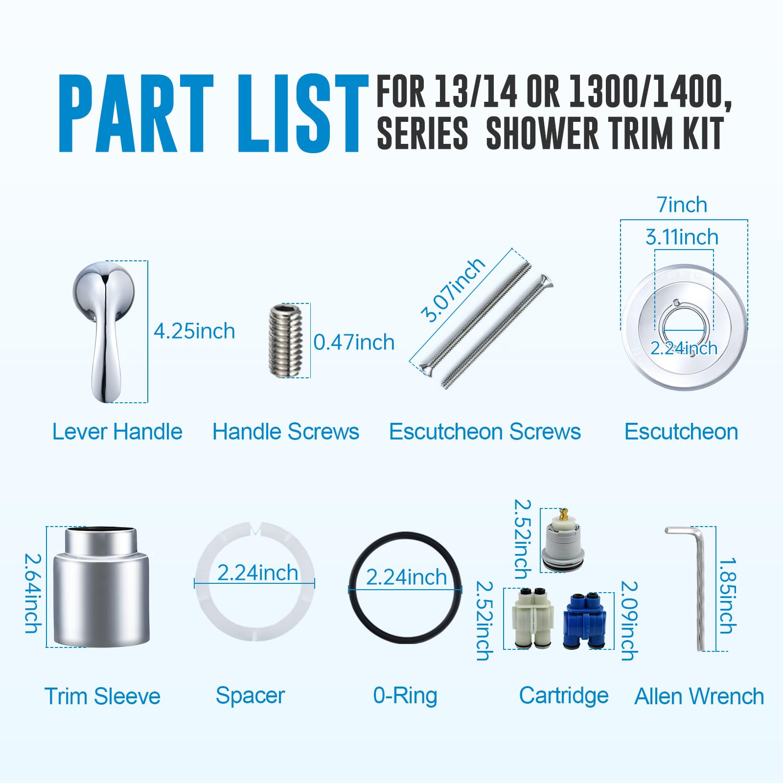 Replacement for Delta Classic 13 Series Single-Function Trim Kit, T13020 Chrome Shower Handle, Fit Delta Shower Valve R10000 Series (2 Style of Cartridge Included)
