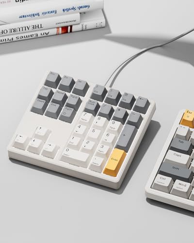 FJÄDRAR Mechanical Number Pad, 34 Key Hot Swappable Numpad with Gateron Brown Switches, USB Wired Numeric Keypad with PBT Keycaps White Backlit Number Pad for Laptop, MacBook,PC Desktop