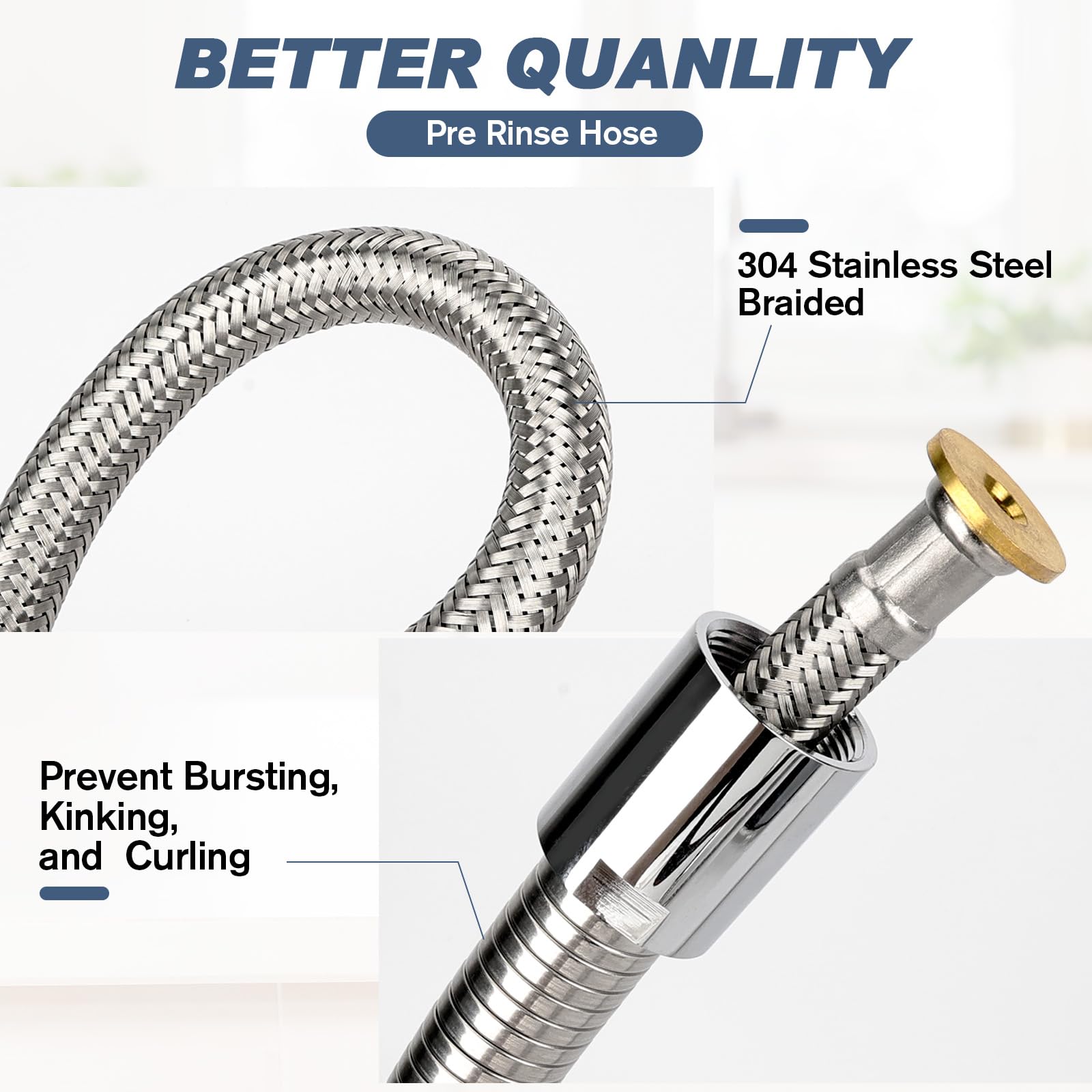 20" Commercial Sink Sprayer Hose,Stainless Steel Flexible Sink Hose for Commercial Kitchen Sink Faucets,No Deformation Pre-rinse Sprayer Hose