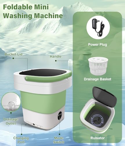13L Portable Washing Machine, Mini Portable Washer with Spin Dryer, 3 Modes Deep Cleaning for Baby Clothes Socks Underwear or Small Items, small Washing Machine suitable for Apartment,RV Travel Green
