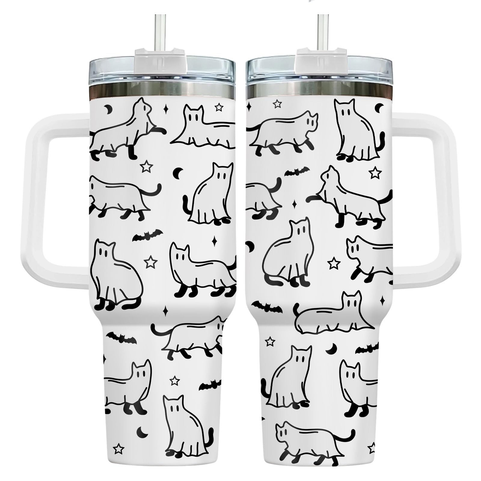 GEPOSTORE Christmas Gifts for Women Men Boys Girls, Spooky Boo Cat Tumbler 40 Oz With Handle, Cute Ghost Kitty Stainless Steel Vacuum Insulated Cup, Funny Christmas Halloween Decorations Gifts