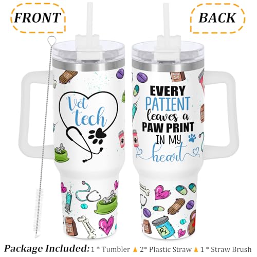 Muwnrol Vet Tech Tumbler - 40 Oz With Handle for Veterinarian, Veterinary Week Gift