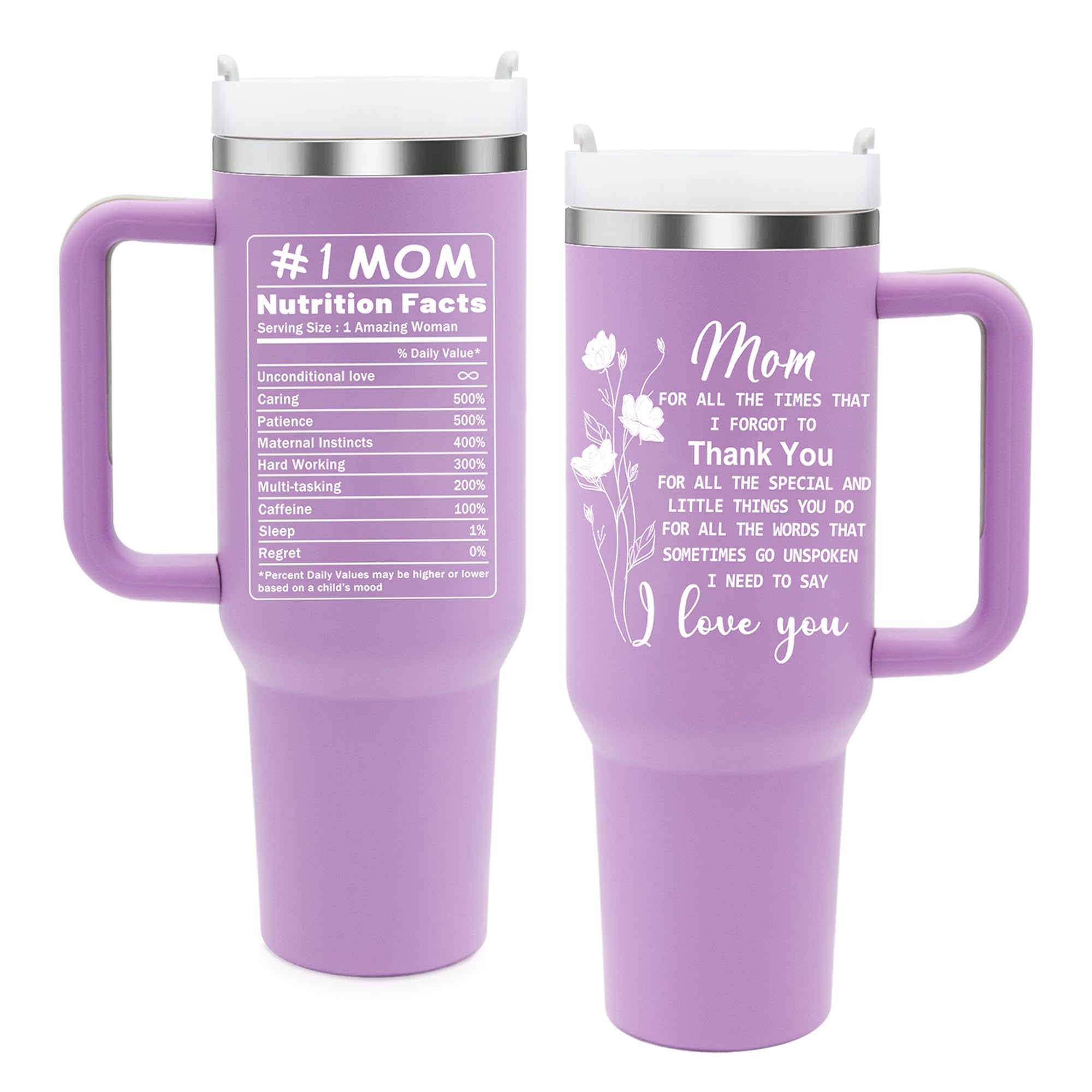 Vprontse Mom Tumbler with Handle - 40oz Stainless Steel Travel Mug Insulated Coffee Cup, Mom Birthday Gifts from Daughter, Gift for Moms Birthday Mother Day