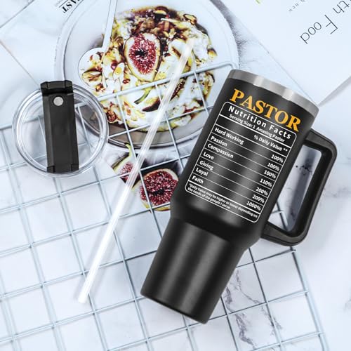 Muwnrol Pastor Appreciation Tumbler - 40 Oz, Christian Pastor Gift with Handle, Nutrition Facts Included