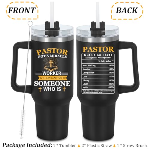 Muwnrol Pastor Appreciation Tumbler - 40 Oz, Christian Pastor Gift with Handle, Nutrition Facts Included