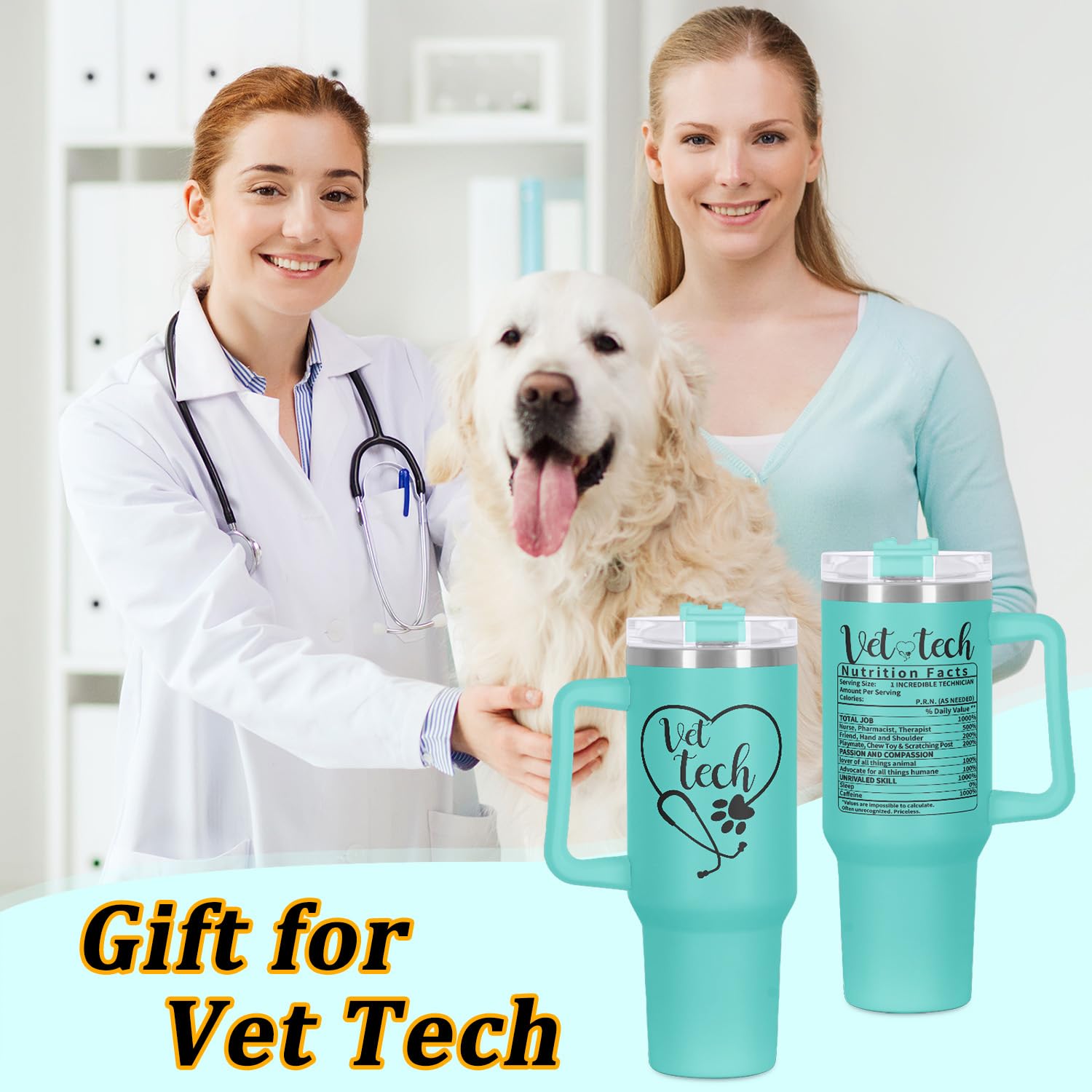 Muwnrol Vet Tech Gift Tumbler, Vet Tech Week Gift for Veterinarian, Veterinary Gift Vet Tech Nurtrition Fact 40 Oz Tumbler with Handle