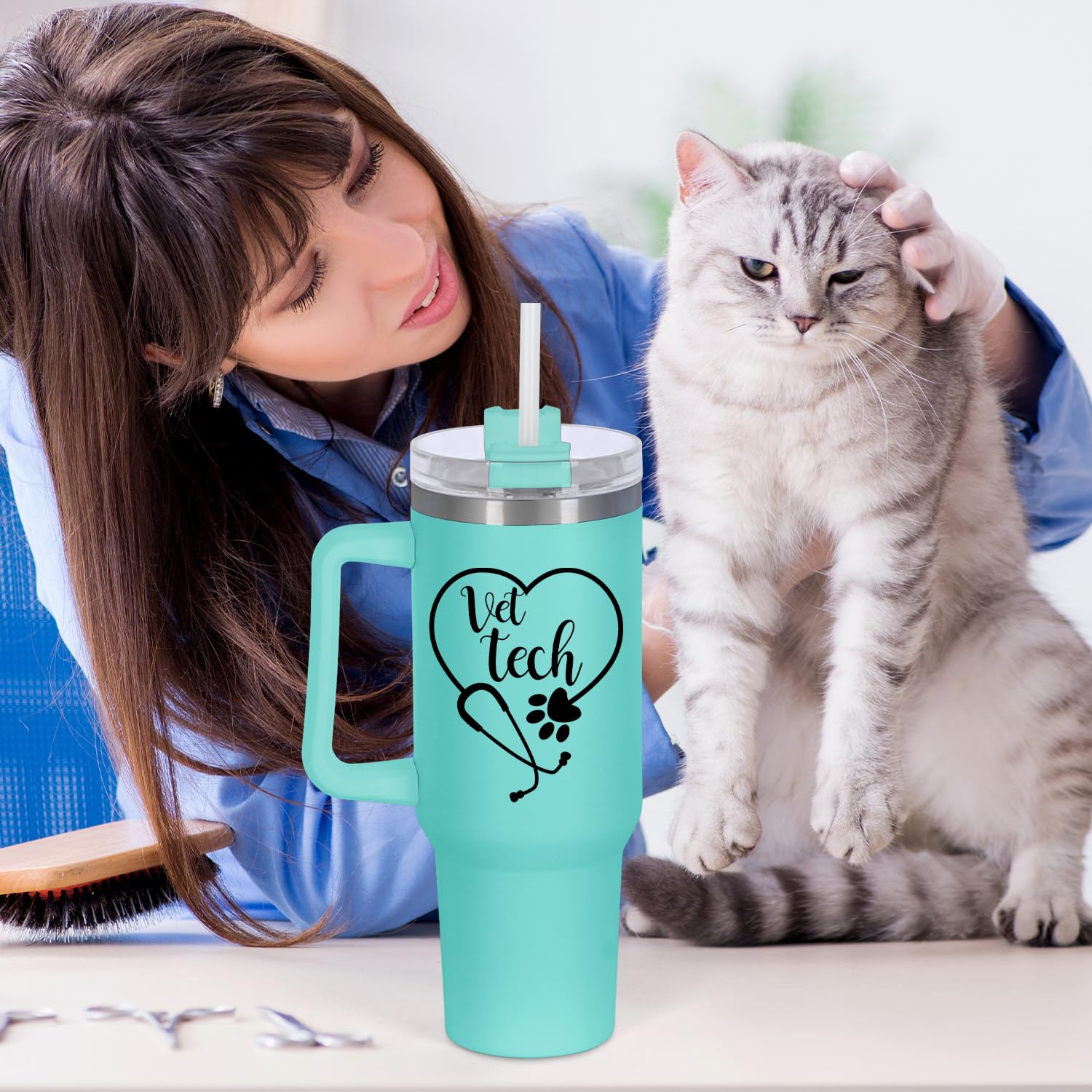 Muwnrol Vet Tech Gift Tumbler, Vet Tech Week Gift for Veterinarian, Veterinary Gift Vet Tech Nurtrition Fact 40 Oz Tumbler with Handle