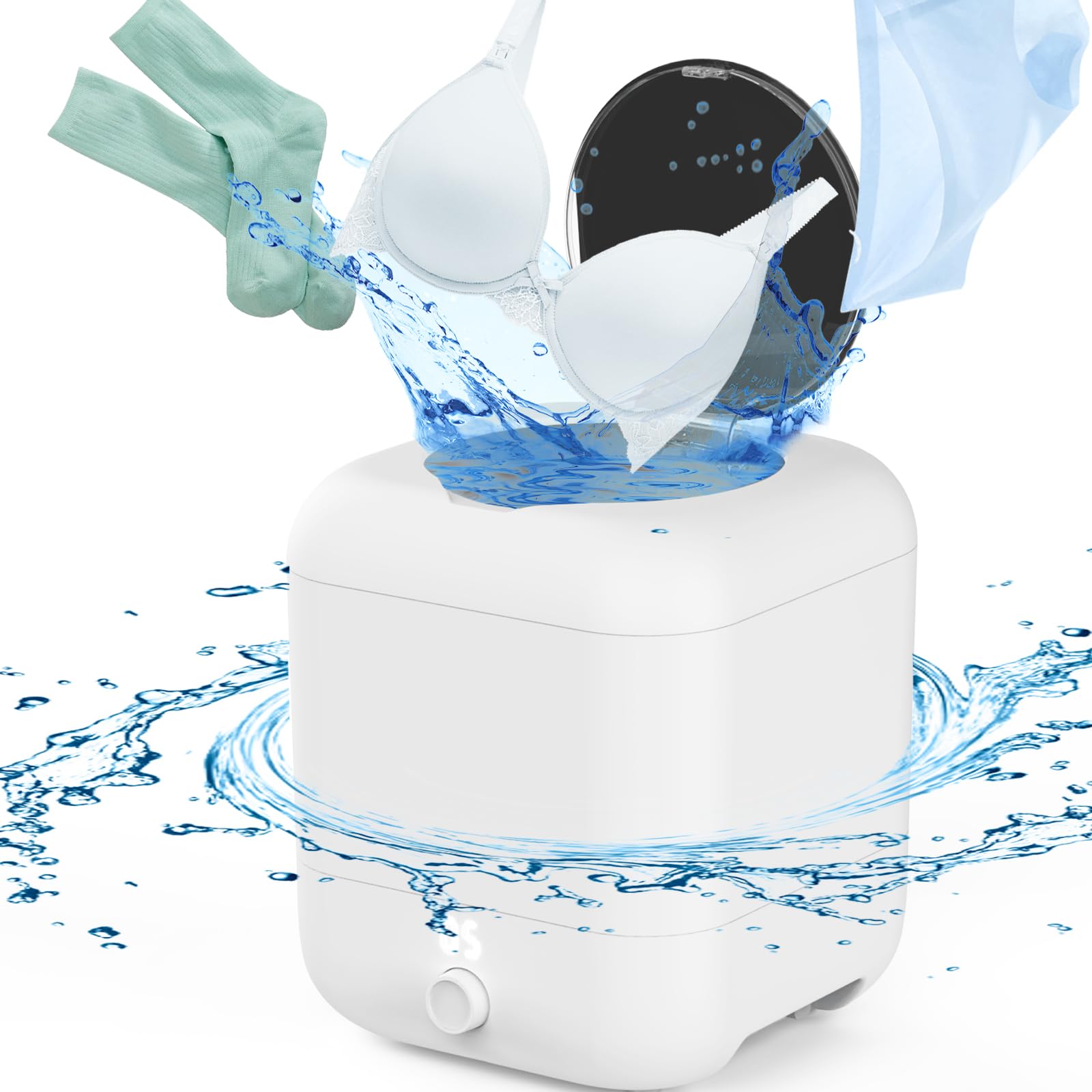 Portable Washing Machine, Rechargeable Cordless Mini Washing Machine with 2000mAh, Charge 1 Time and Up to Use 10 Times, 5L Portable Washer Machine for Baby Clothing, Underwear, Camping, RV Travel