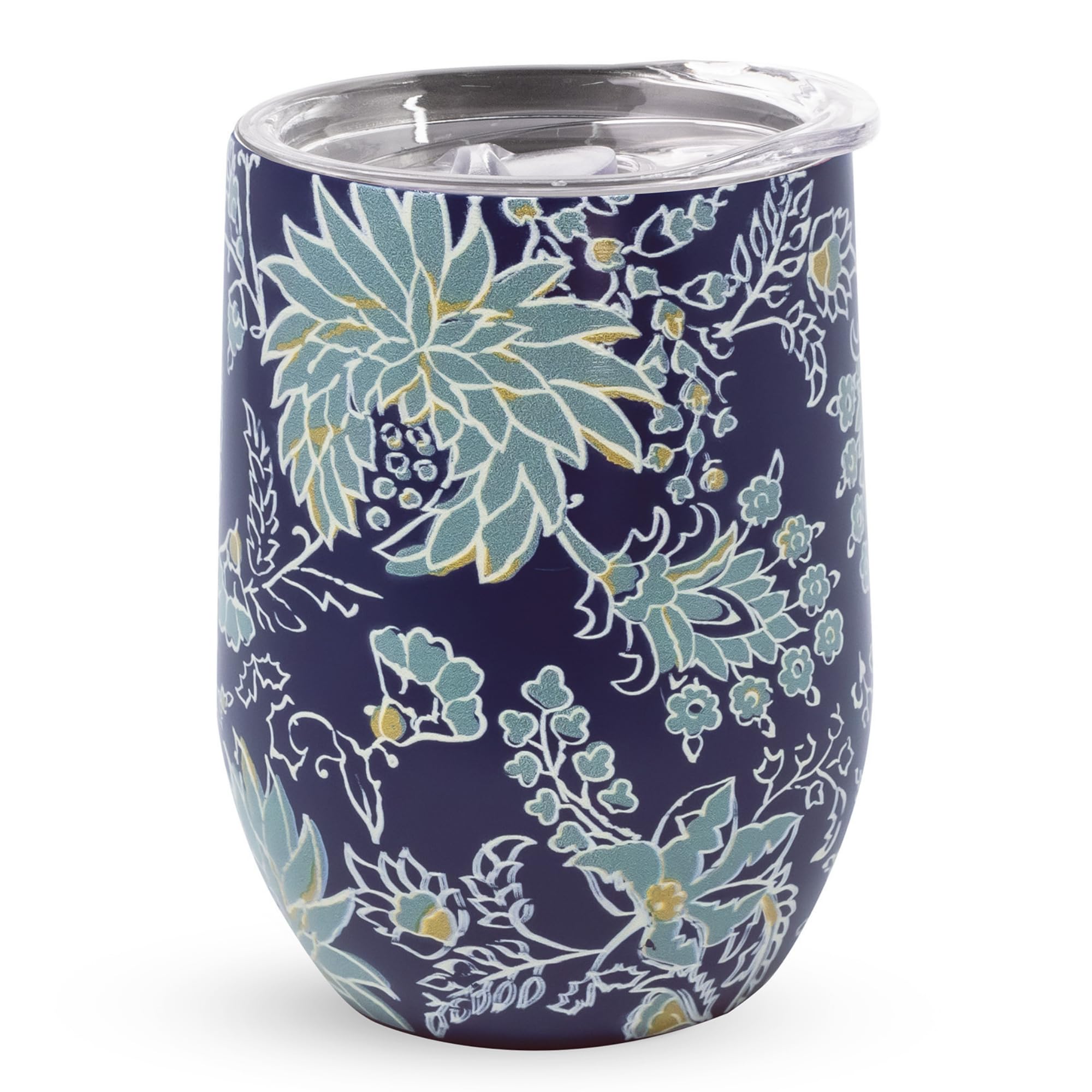 Vera Bradley 12oz Insulated Tumbler with Lid, Stainless Steel Travel Wine Glass, Double Wall Metal Cup (Gemstone Paisley Aqua)