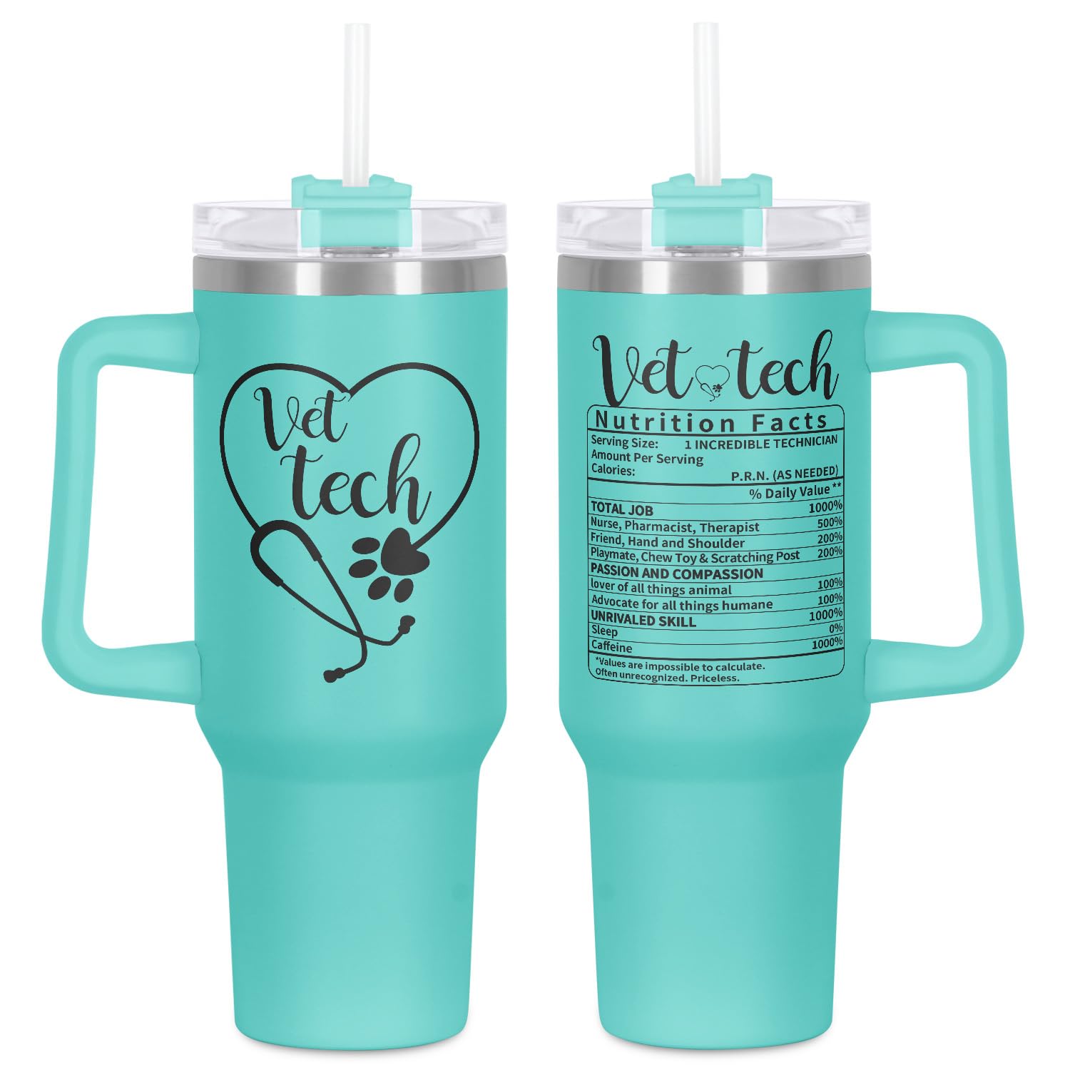 Muwnrol Vet Tech Gift Tumbler, Vet Tech Week Gift for Veterinarian, Veterinary Gift Vet Tech Nurtrition Fact 40 Oz Tumbler with Handle