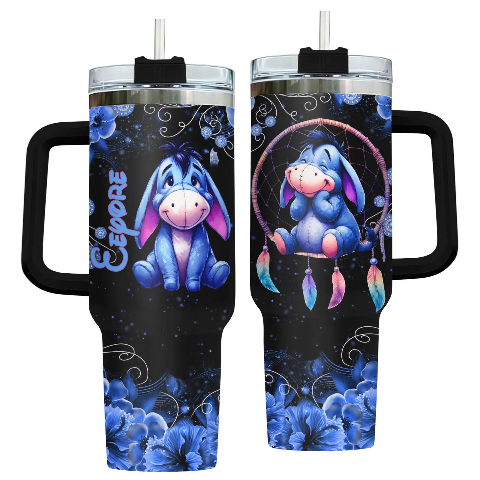 GEPOSTORE Blue Donkey 40oz Tumbler with Lid, Cute Cartoon Character Travel Cup, Birthday Gifts for Movie Lover