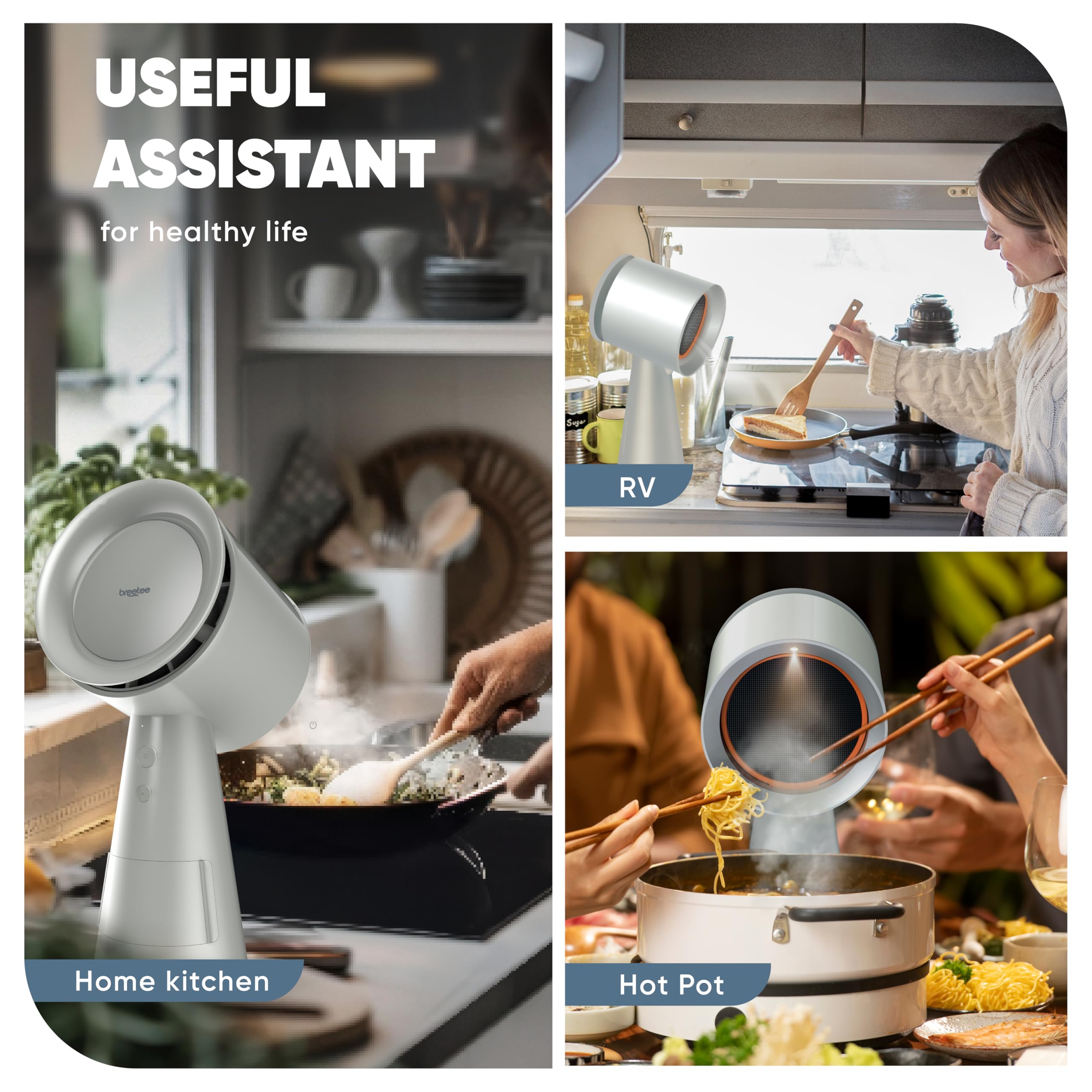 Breetee Portable Range Hood Kitchen - Powerful 3-Speed Suction Desktop Compact Range Hood with 2 Double Filter - Original Low Noise Kitchen Exhaust Fan with 2 Carbon Filters, Large Oil Collection Cup
