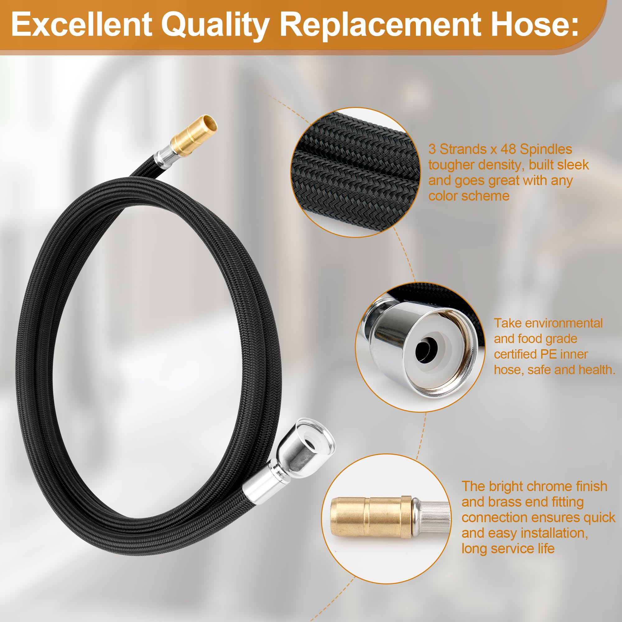 K-1219935-BC Faucet Hose for Pull Down Kitchen Fauceth, 67 Inch Bright Chrome Finish Pull Out kitchen sink hose, Faucet Replacement Parts K-1304674-BC Faucet Hose