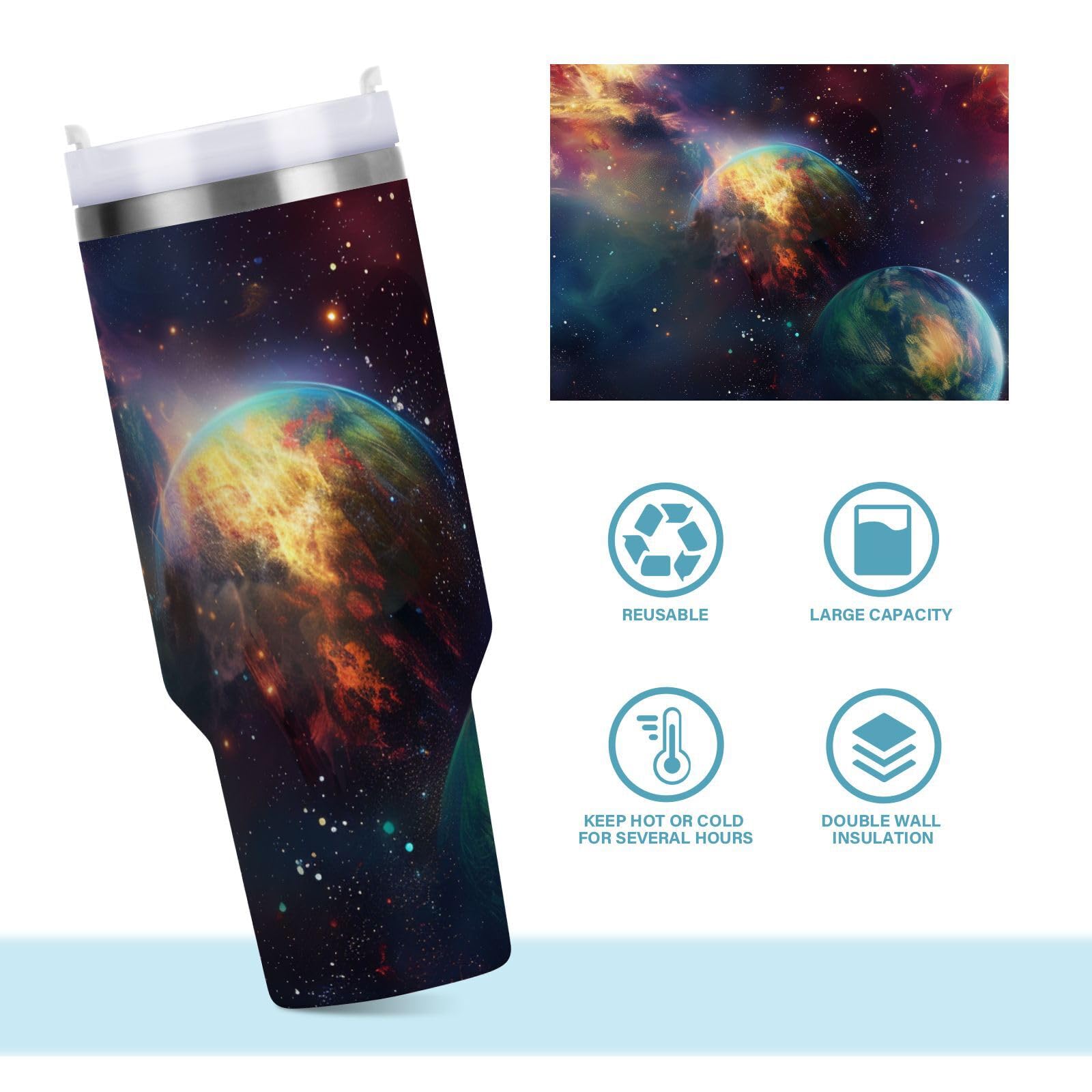 ALAZA Space Planets Nebula 40 oz Tumbler Stainless Steel Water Bottle Vacuum Insulated Cup with Straw Lid & Handle For Travel Car Cup Holder
