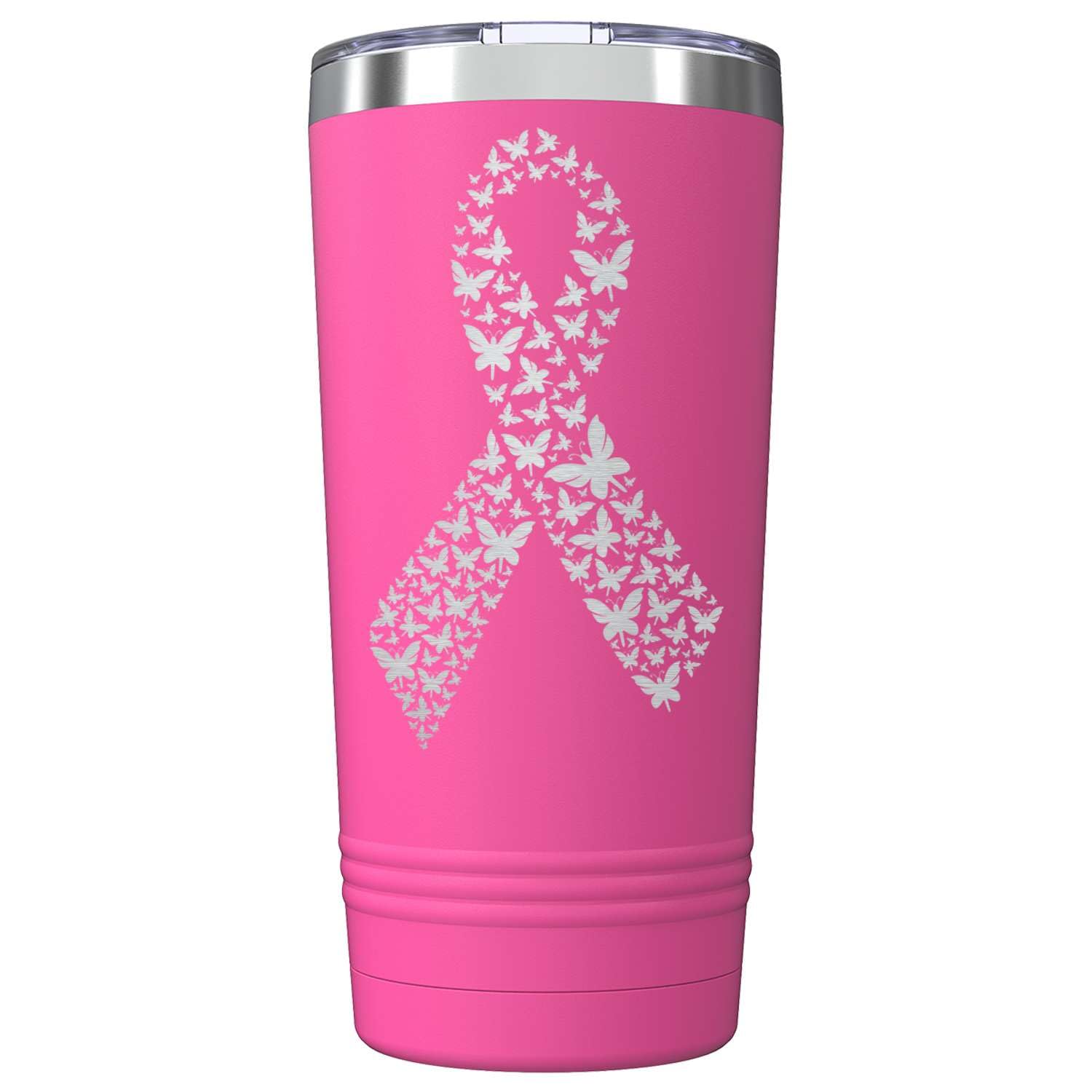shop4ever Breast Cancer Ribbon Butterfly Insulated Tumblers 20 oz. with Lid, Stainless Steel Cups Travel Coffee Mug (Pink)