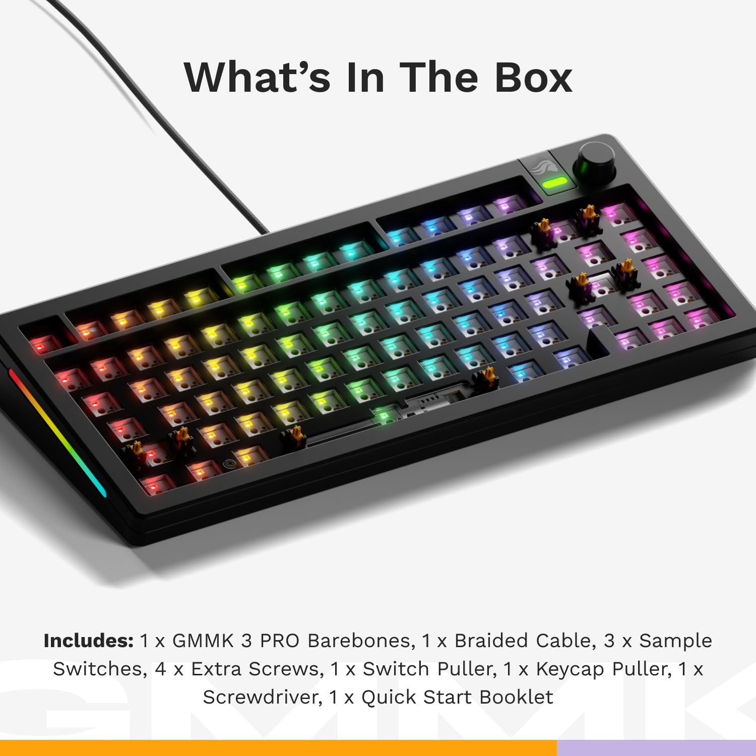 Glorious Gaming - GMMK 3 Barebones Custom Gaming Keyboard Kit with Knob, 75% Mechanical Keyboard, Modular Gasket System, Hotswappable MX, Sound Dampening Foam, Aluminum Switch Plate (Black)