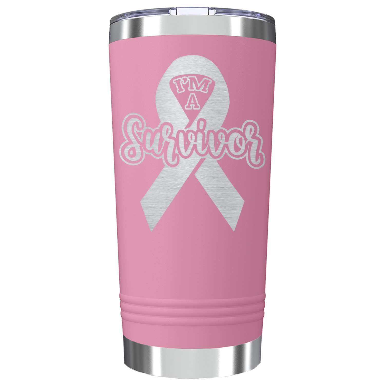 shop4ever I'm a Survivor Breast Cancer Awareness Insulated Tumblers 20 oz. with Lid, Stainless Steel Cups Travel Coffee Mug (Light Pink)