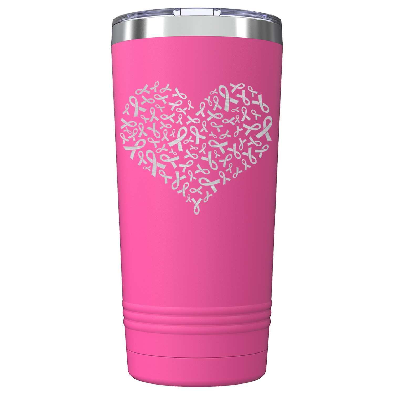 shop4ever Breast Cancer Awareness Pink Ribbon Heart Insulated Tumblers 20 oz. with Lid, Stainless Steel Cups Travel Coffee Mug (Pink)