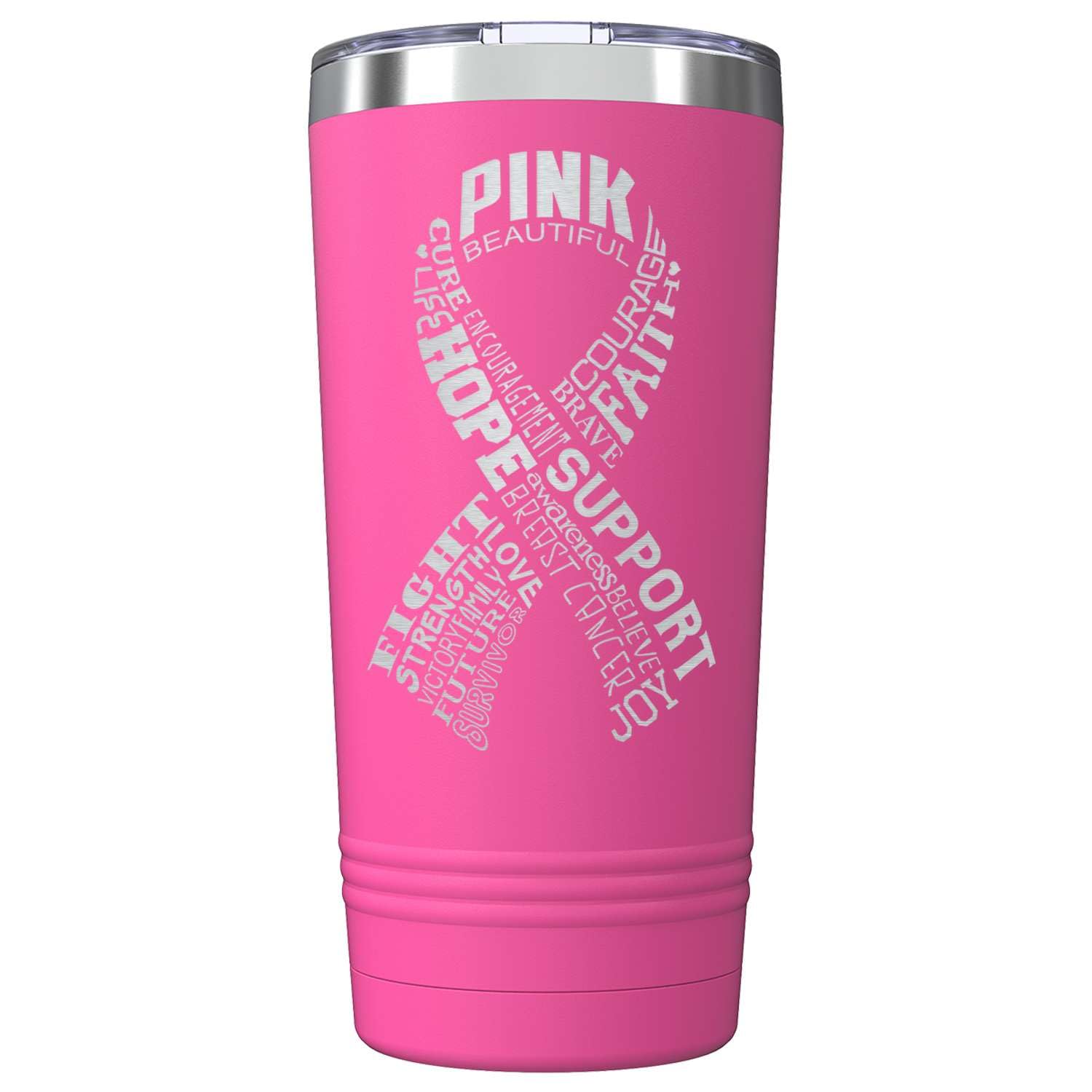 shop4ever Breast Cancer Awareness Ribbon Word Montage Insulated Tumblers 20 oz. with Lid, Stainless Steel Cups Travel Coffee Mug (Pink)