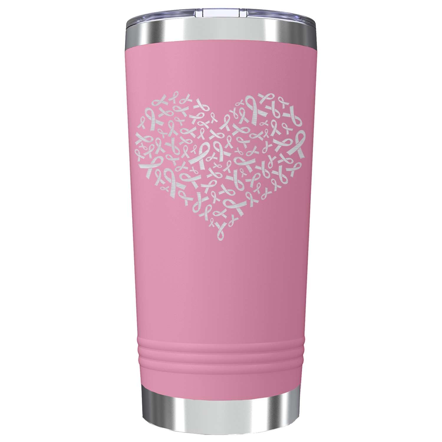 shop4ever Breast Cancer Awareness Pink Ribbon Heart Insulated Tumblers 20 oz. with Lid, Stainless Steel Cups Travel Coffee Mug (Light Pink)