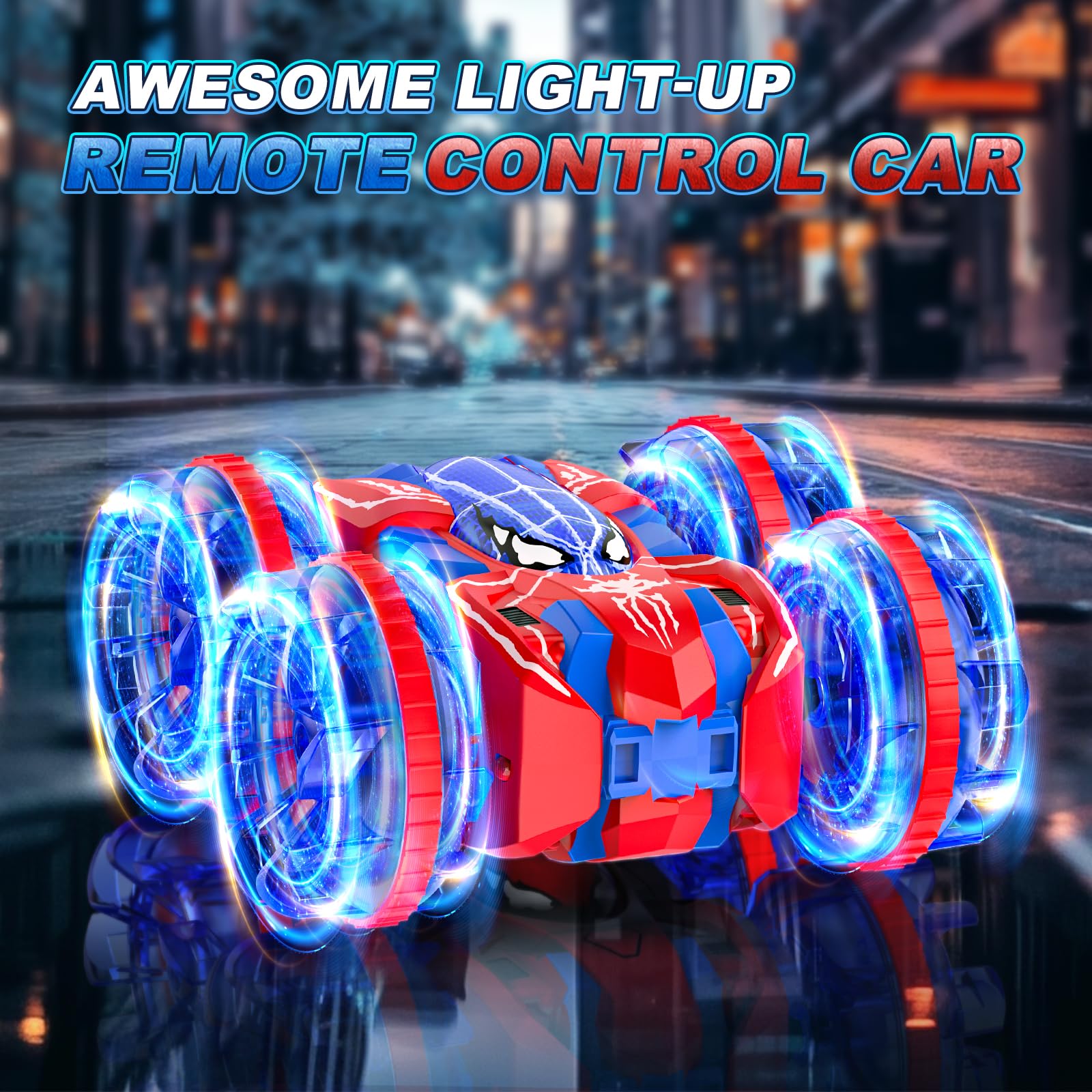 fygurso Waterproof Remote Control Car,4WD Amphibious 2.4 GHz RC Car Remote Control Boat,360°Rotation RC Stunt with LED Lights,Boys Girls Gifts All Terrain Water Beach Pool Toy