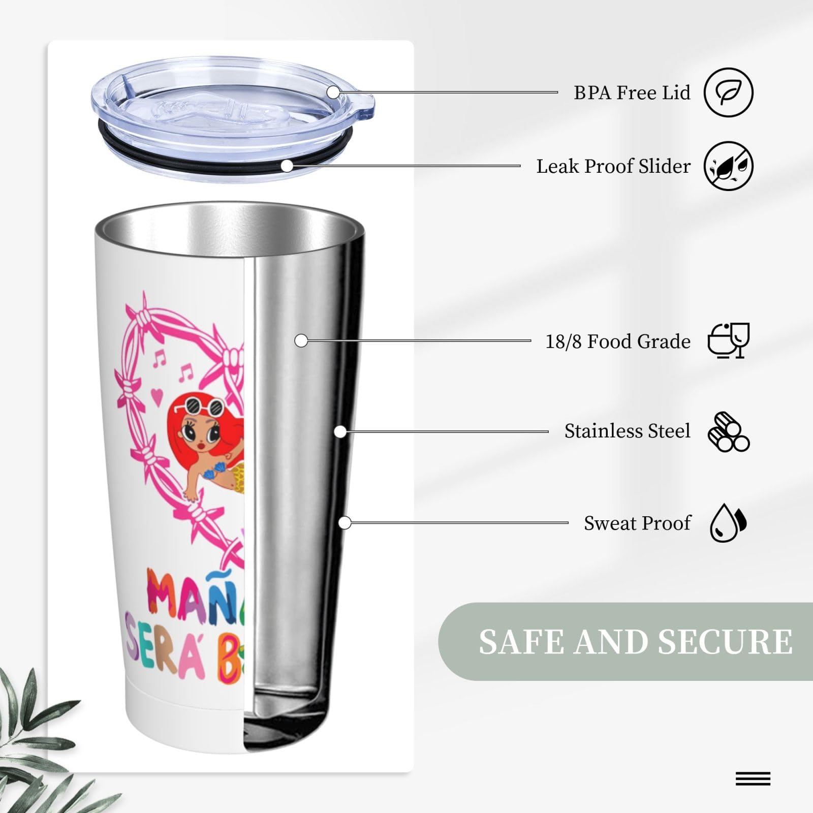 Kiserjens Stainless Steel Insulated Tumbler Vacuum Water Bottle Travel Cup Coffee Mug With Straw,Lid and Brush 20 oz
