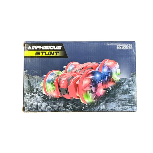fygurso Waterproof Remote Control Car,4WD Amphibious 2.4 GHz RC Car Remote Control Boat,360°Rotation RC Stunt with LED Lights,Boys Girls Gifts All Terrain Water Beach Pool Toy