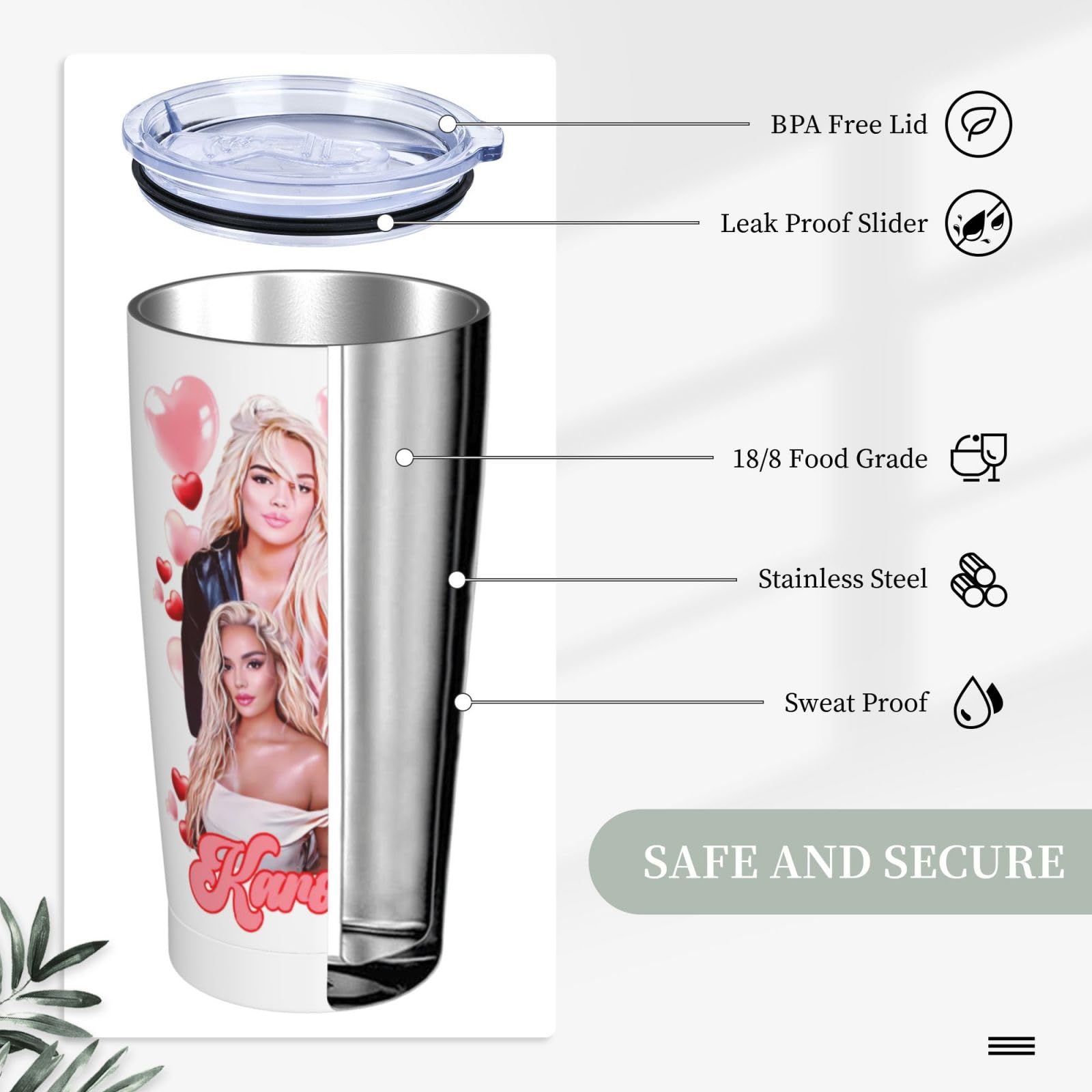 Kiserjens Stainless Steel Insulated Tumbler Vacuum Water Bottle Travel Cup Coffee Mug With Straw,Lid and Brush 20 oz