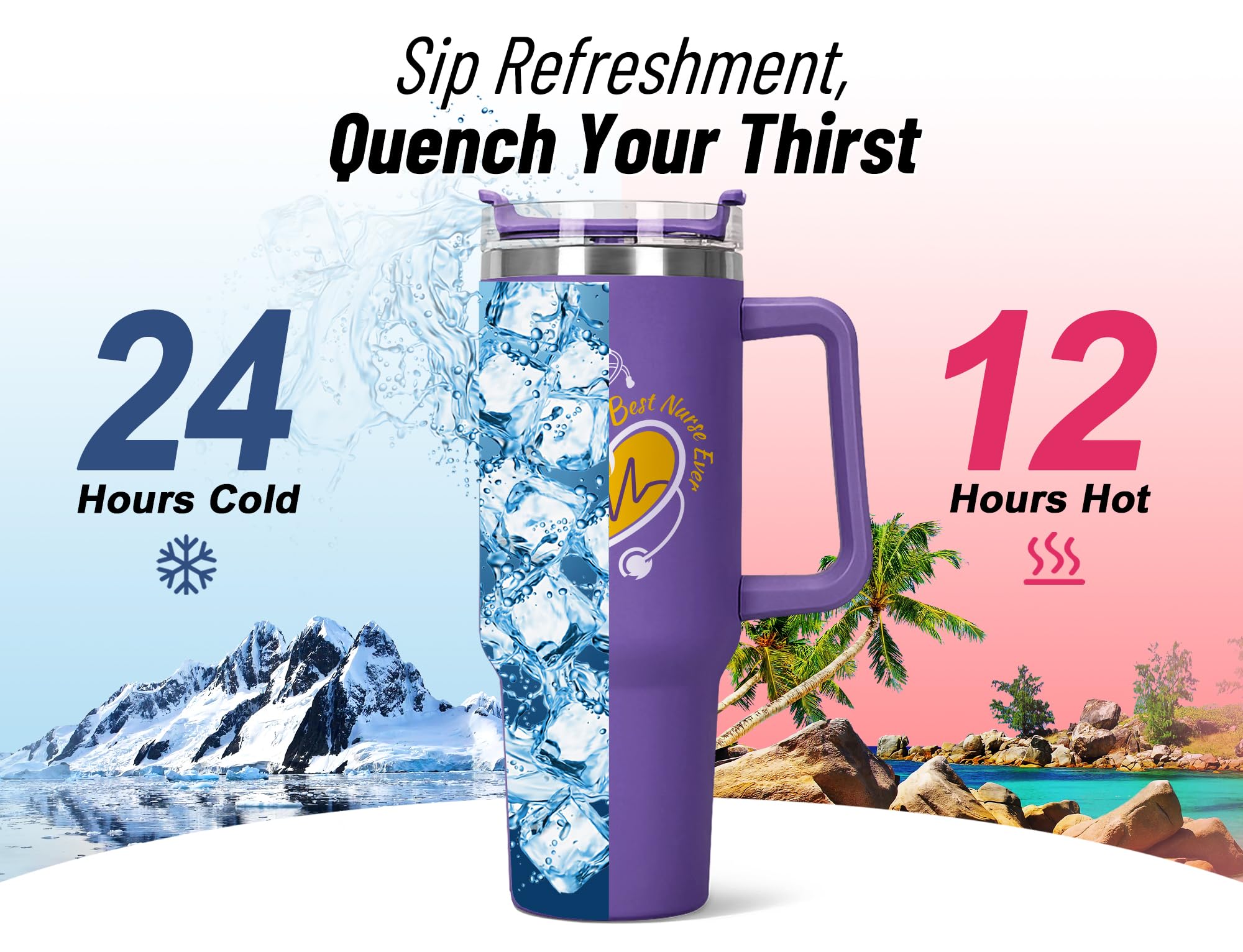 DLOCCOLD Nurse Appreciation 40oz Tumbler, Purple - Nursing Week Gift for Women