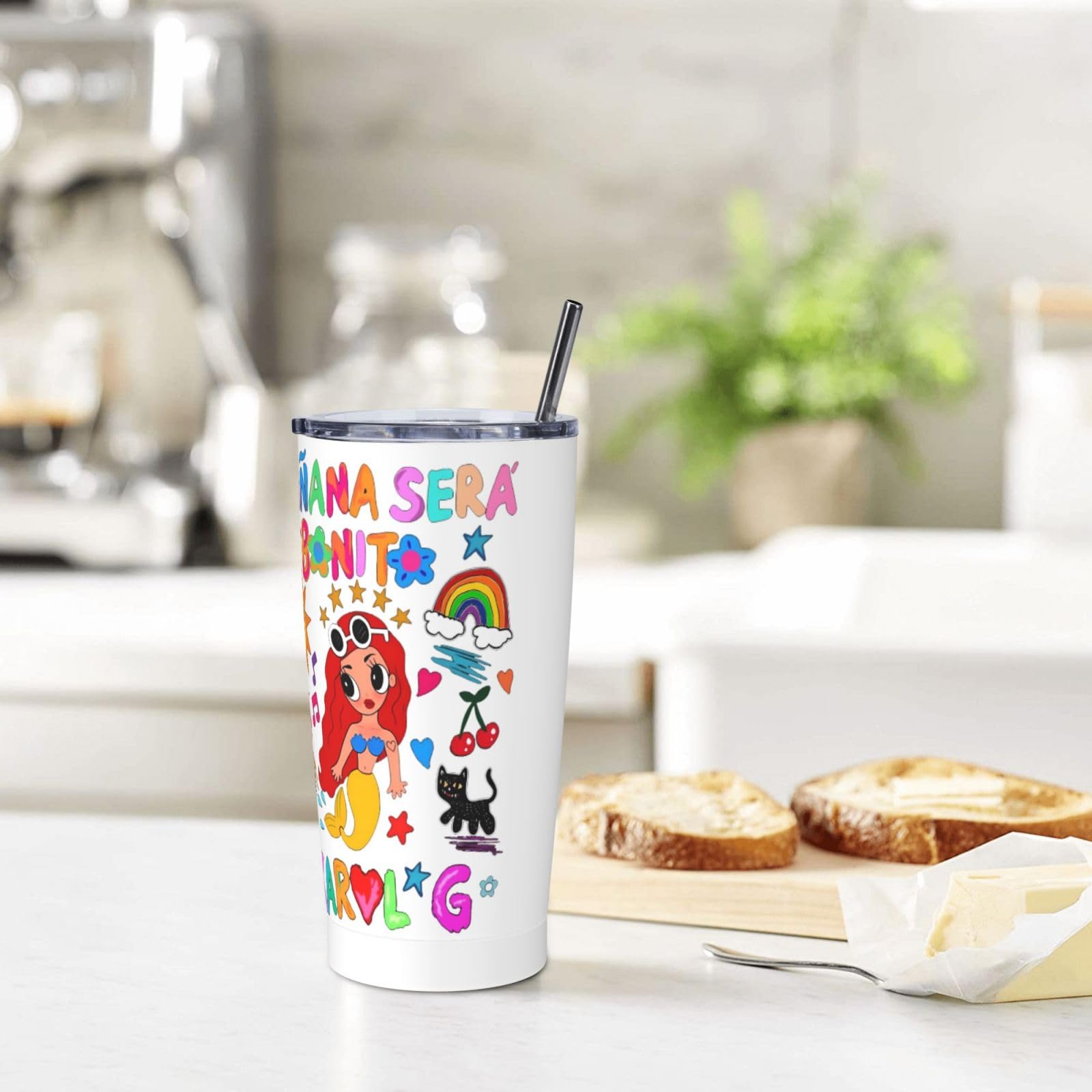 Kiserjens Stainless Steel Insulated Tumbler Vacuum Water Bottle Travel Cup Coffee Mug With Straw,Lid and Brush 20 oz