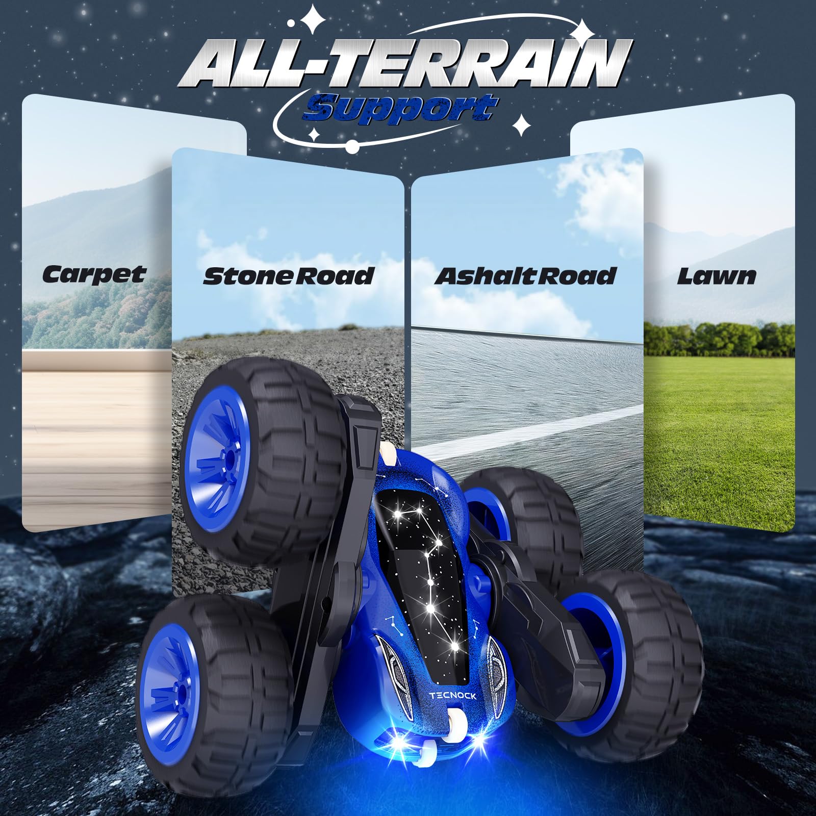 Tecnock Remote Control Car, 2.4GHz RC Cars with USB-C Easy Charging, 4WD Double Sided 360° Rotates and Flips RC Stunt Car, Toys Gift for Boys and Girls