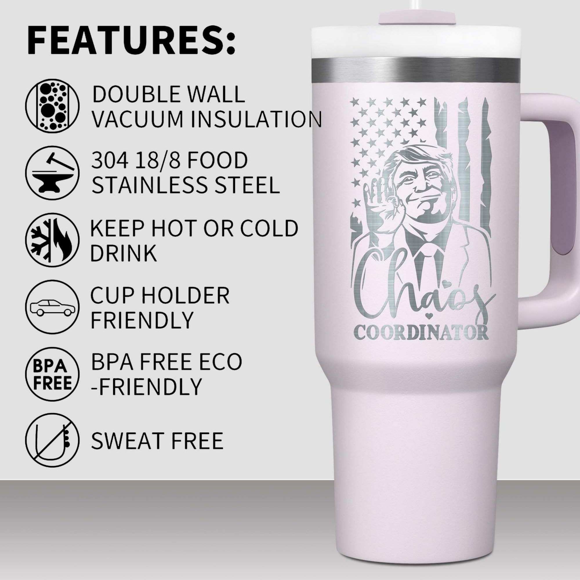 Chaos Coordinator Laser Engraved 40 Oz Tumbler - Handle, Water Bottle - Perfect Gifts for Women