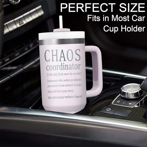 Chaos Coordinator Laser Engraved 40oz Tumbler with Handle - Engraved Gifts for Women - Insulated Cup & Water Bottle