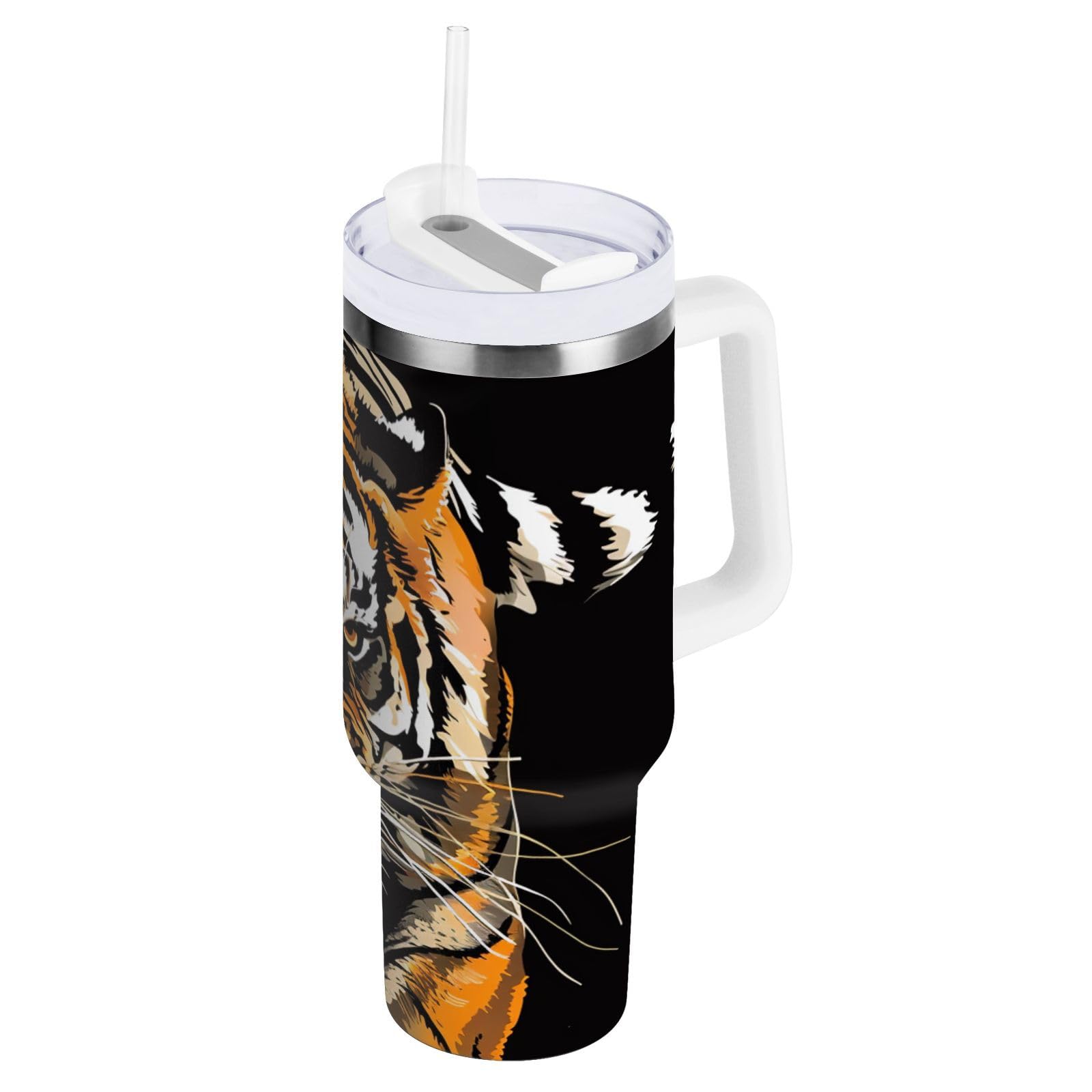 ALAZA Tiger Swooping Howling 40 oz Tumbler Stainless Steel Water Bottle Vacuum Insulated Cup with Straw Lid & Handle For Travel Car Cup Holder