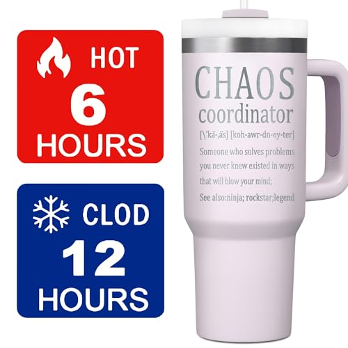 Chaos Coordinator Laser Engraved 40oz Tumbler with Handle - Engraved Gifts for Women - Insulated Cup & Water Bottle