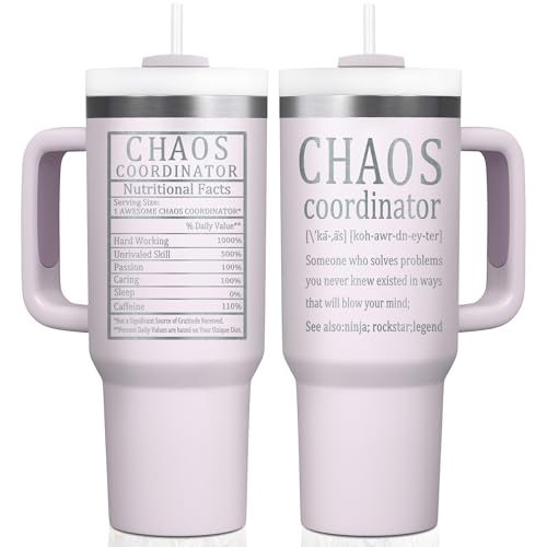 Chaos Coordinator Laser Engraved 40oz Tumbler with Handle - Engraved Gifts for Women - Insulated Cup & Water Bottle